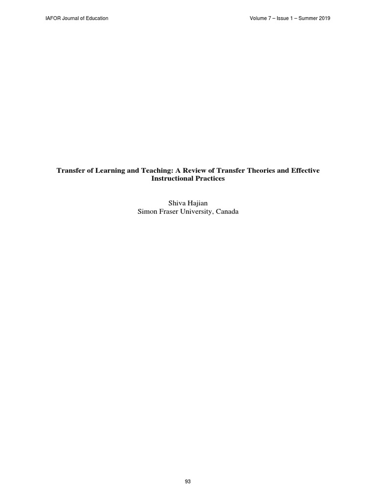 Transfer of Learning and Teaching: A Review of Transfer Theories and ...