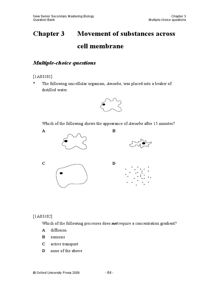 Movement of Substances Across Cell Membrane: Multiple-Choice Questions ...
