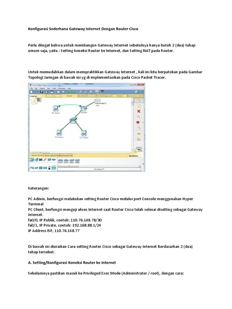Konfigurasi Sederhana Gateway Internet Dengan Router Cisco | PDF