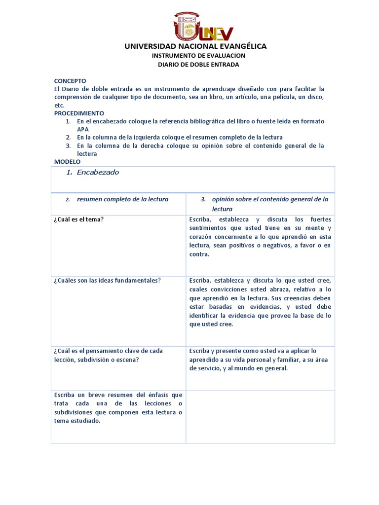 Diario de Doble Entrada - Instrumento de Eval | PDF