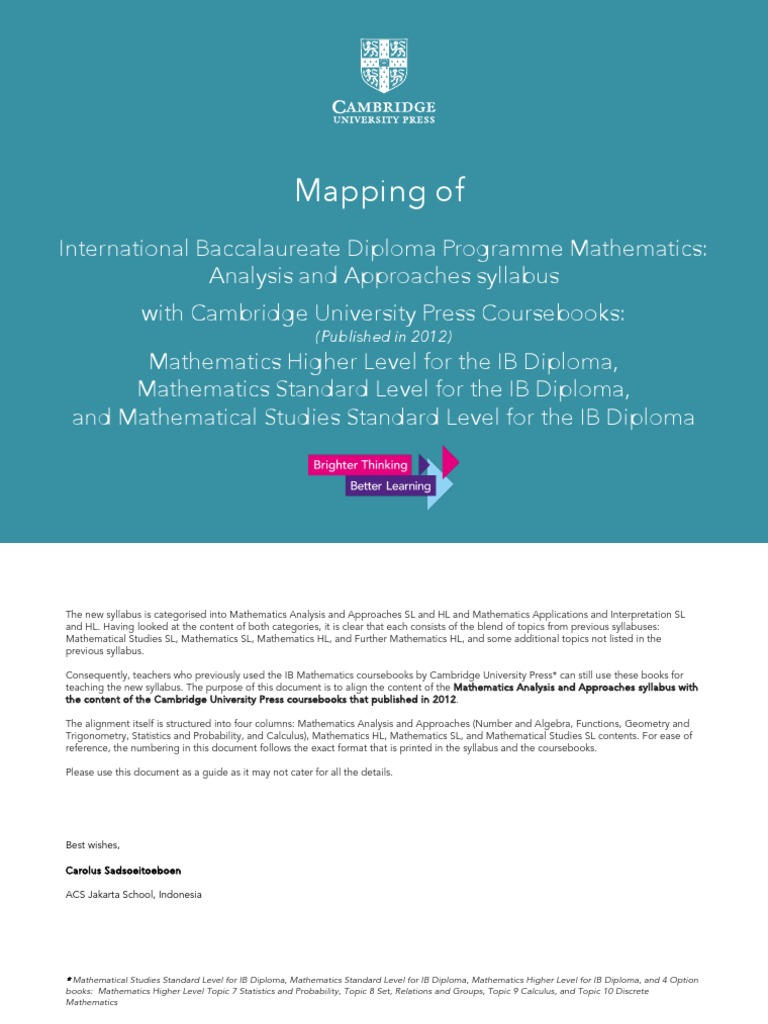 IB Mathematics Analysis and Approaches Mapping | PDF | Complex Number ...