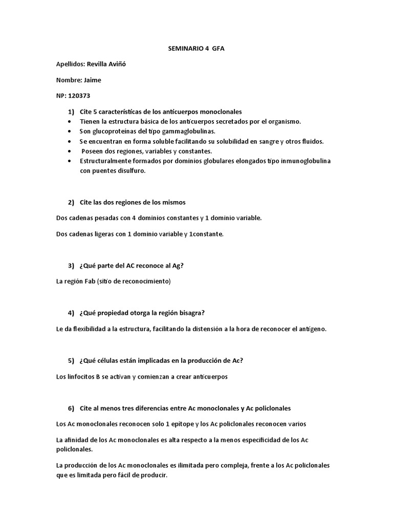 Seminario 4 Jaime Revilla 120373 | PDF | Anticuerpo Monoclonal | Anticuerpo