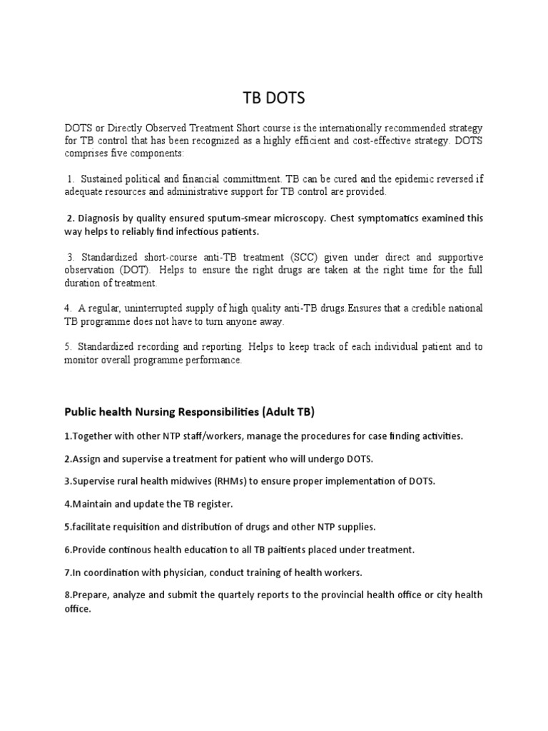 TB Dots: Public Health Nursing Responsibilities (Adult TB) | PDF ...