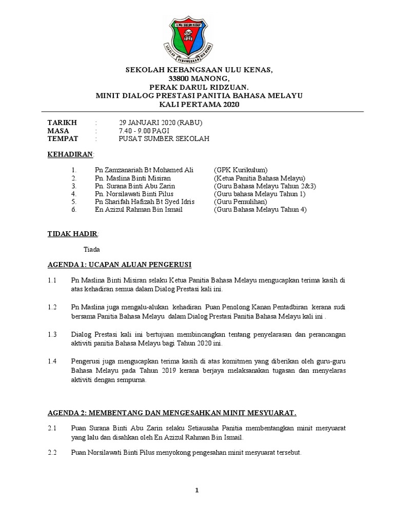 Dialog Prestasi - BM - 1 - 2020 (Terkini) | PDF