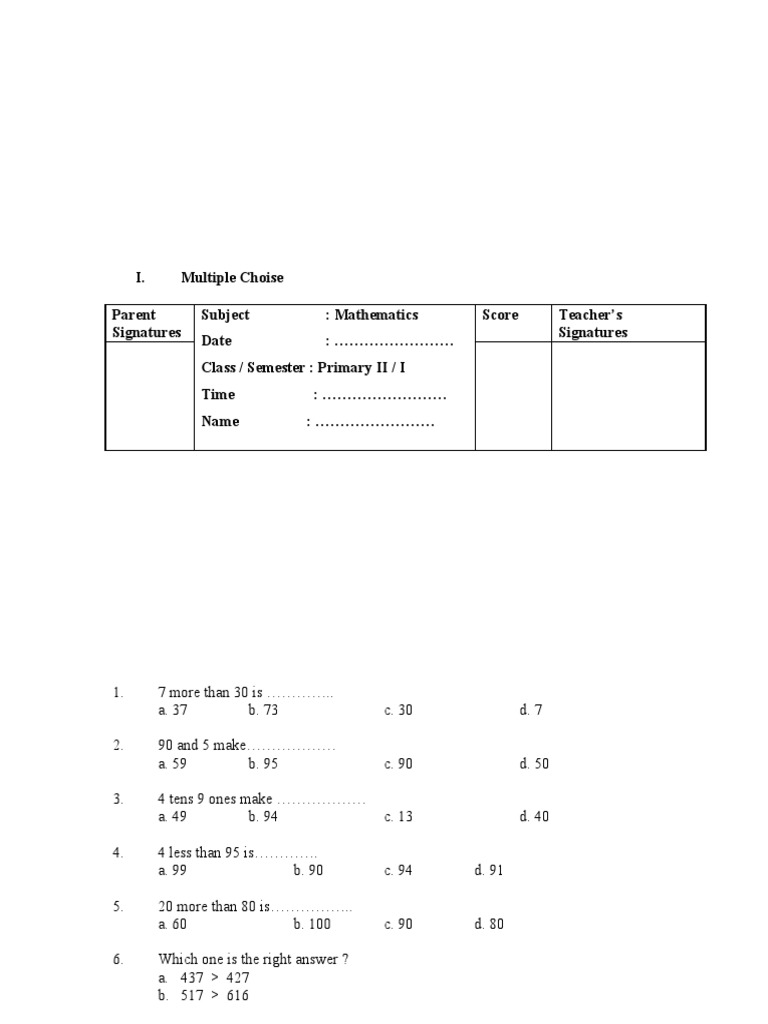 Mathematics Class II | PDF | Teaching Mathematics