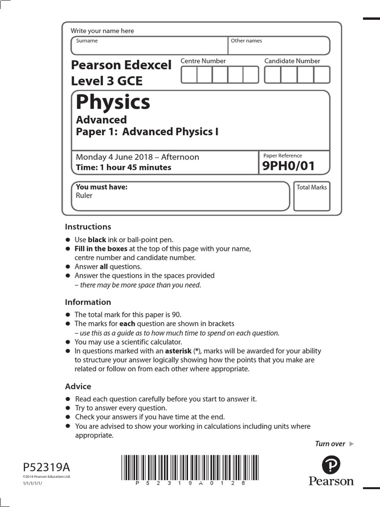 Questionpaper ALevelPaper1 June2018 A Level Edexcel Physics | PDF | Particle Accelerator | Steam ...