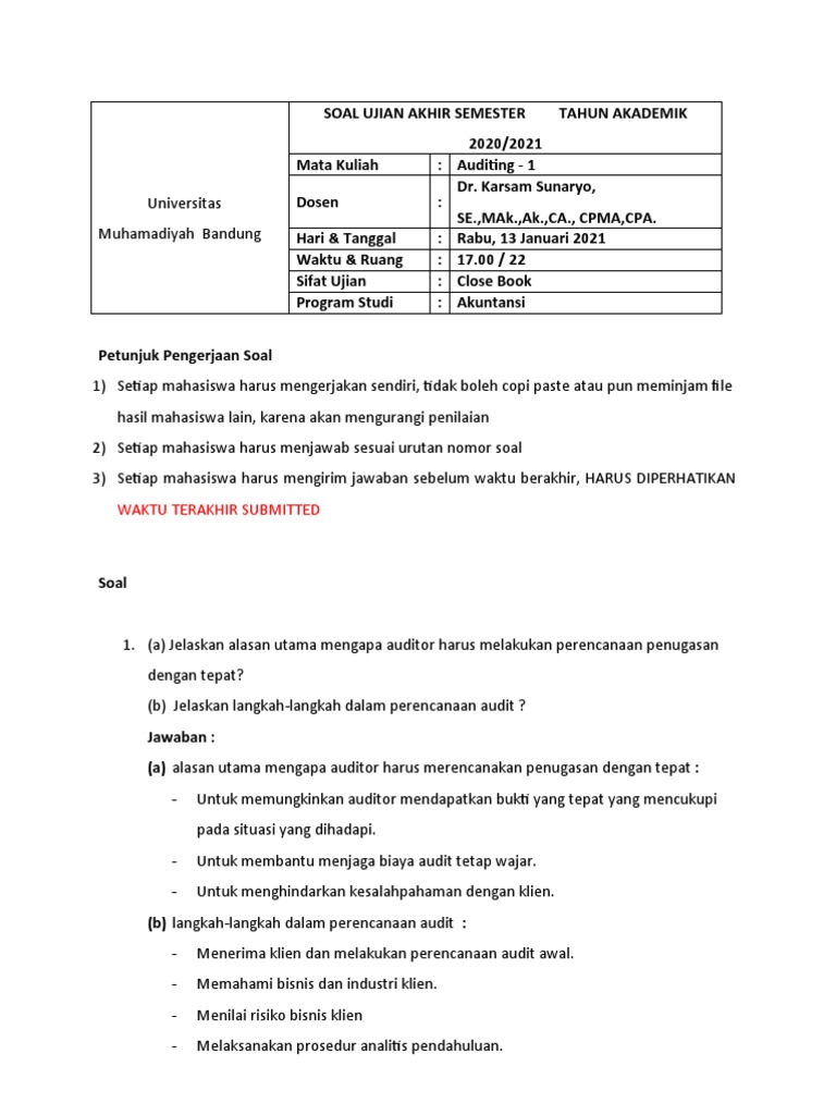 Soal UAS Auditing - 2021 | PDF