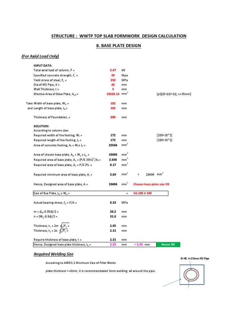 WWTP TOP SLAB FORMWORK DESIGN CALCULATION BASE PLATE DESIGN | PDF ...