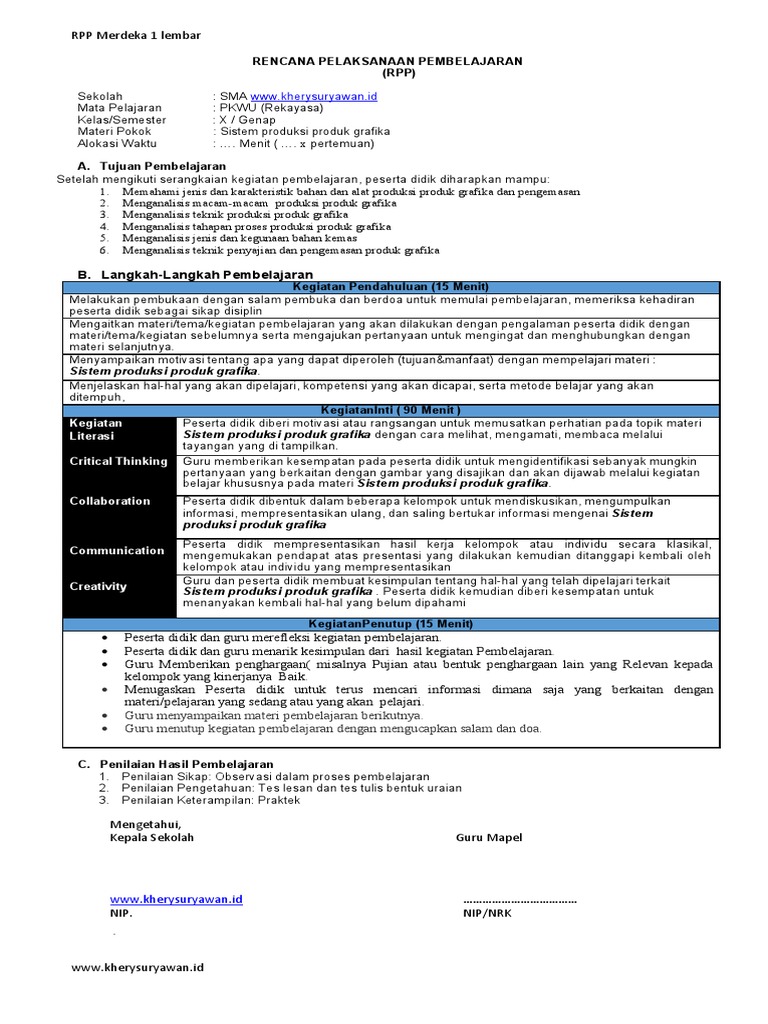 8 RPP 1 Lembar Rekayasa Kls X. Sem.2 - WWW - Kherysuryawan.id | PDF | Karier & Perkembangan | Seni