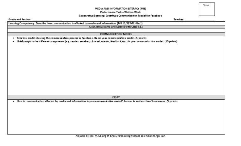 Communication Model Worksheet | PDF