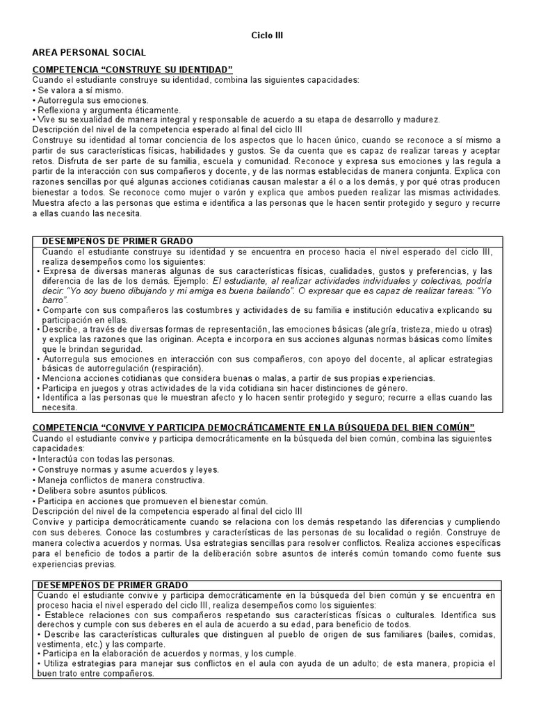 Desempeños Primer Grado | PDF | Longitud | Las emociones