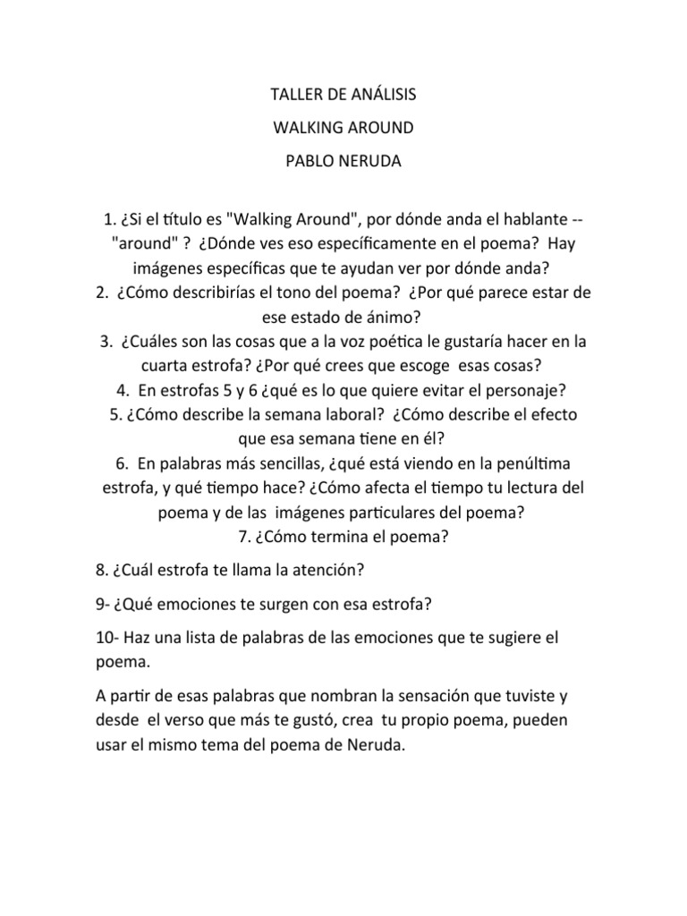Trabajo de Poesia Neruda WALKING AROUND | PDF
