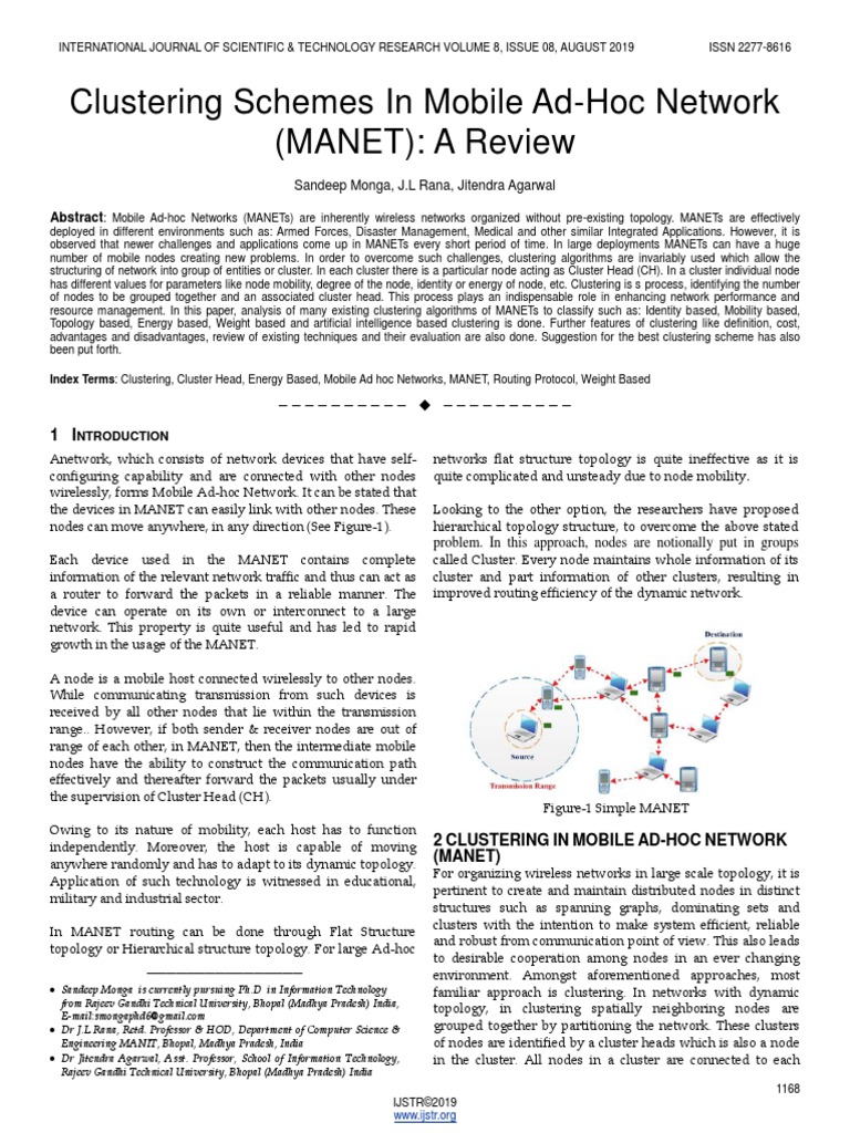 Clustering Schemes In Mobile Ad Hoc Network Manet A Review Pdf Wireless Ad Hoc Network Routing