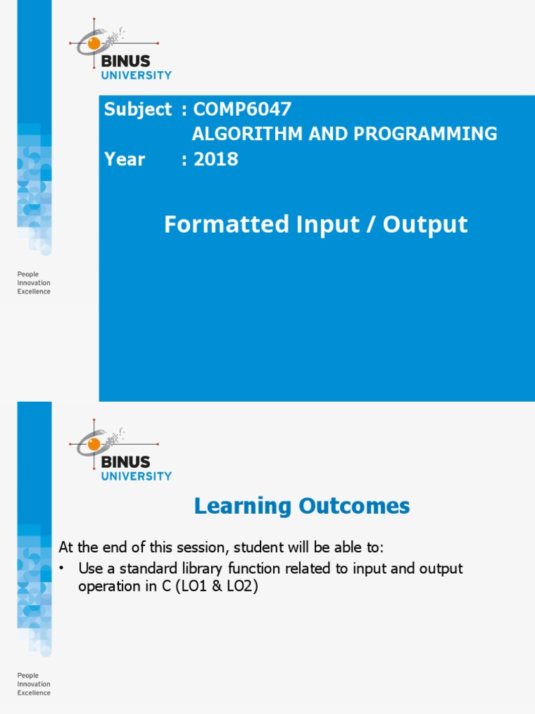 20180728111613D5542 - COMP6047 (L) Pert 2 - Formatted Input & Output | PDF | Parameter (Computer ...