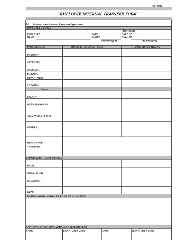 Employee Internal Transfer Form | PDF