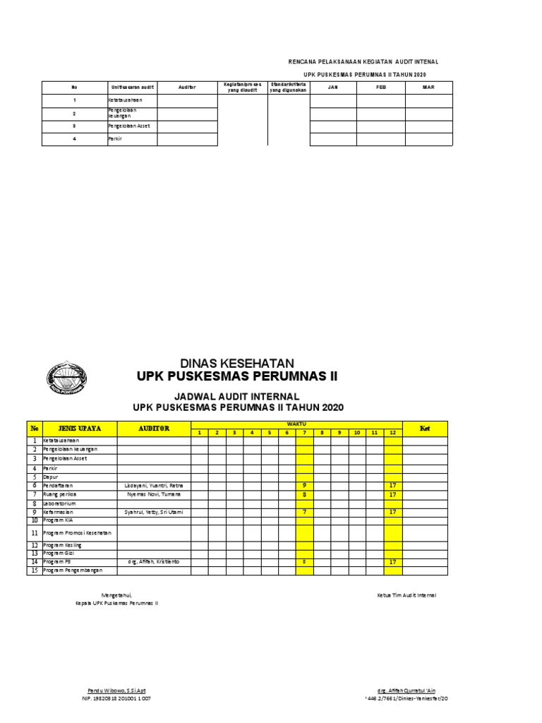 Jadwal Audit Plan (Audit Internal) 2020 | PDF