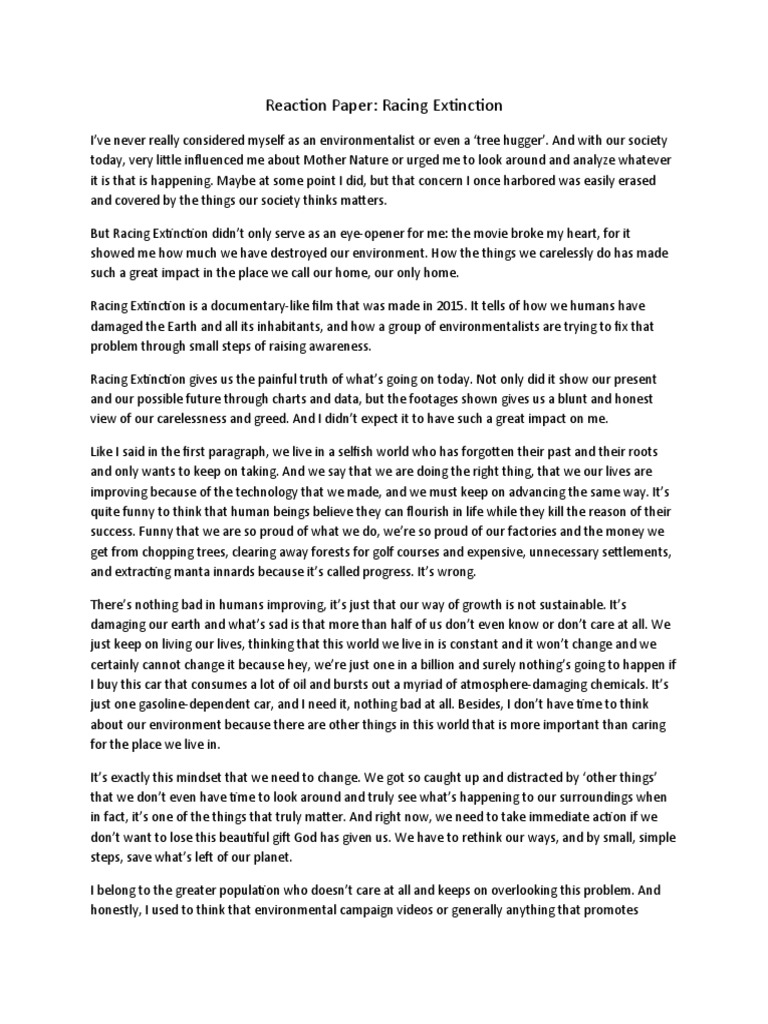 Reaction Paper - Racing Extinction | PDF