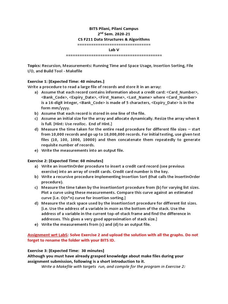 Data Structures Lab On Recursion Sorting And File Io Pdf Computer 4184