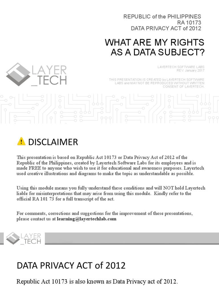 What Are My Rights As A Data Subject?: Republic of The Philippines RA ...