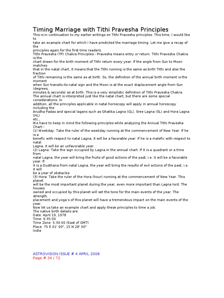 Timing Marriage With Tithi Pravesha Principles | PDF | Karma | Horoscope