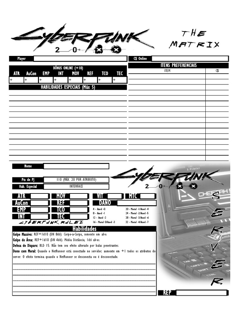 CyberPunk 2020 - Ficha Netrunner v2 | PDF
