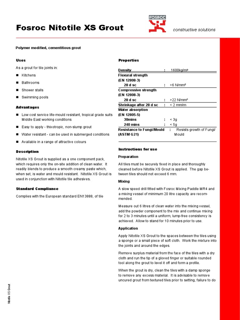 Nitotile Xs Grout | PDF | Tile | United Arab Emirates