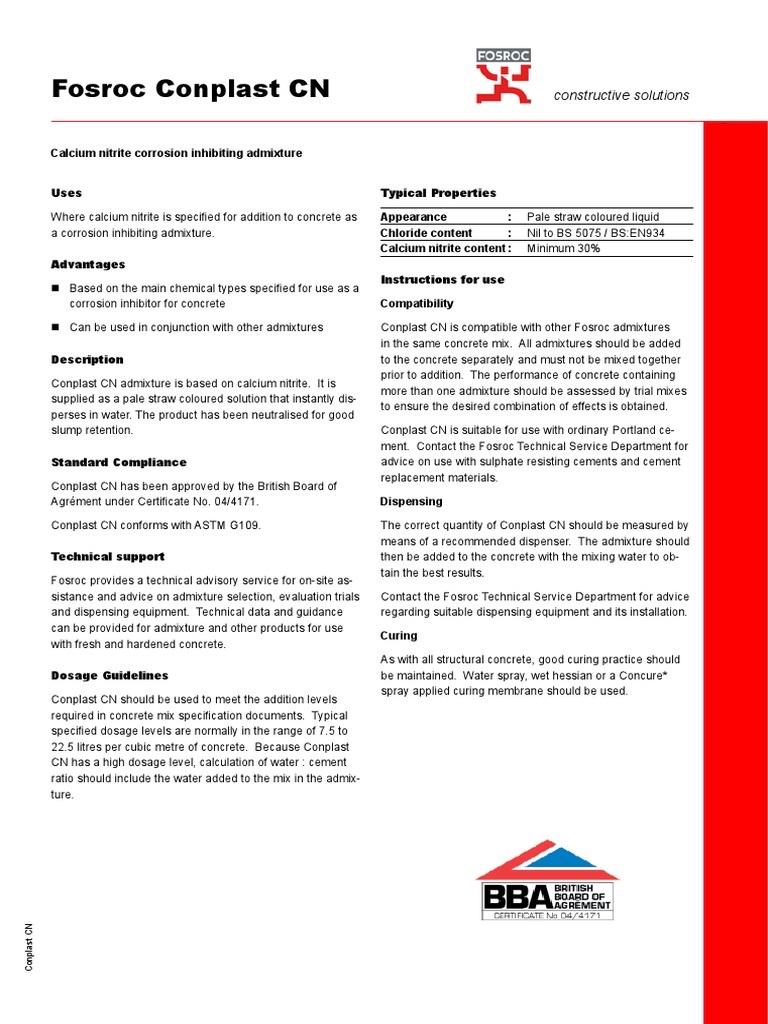 Conplast CN | PDF | Concrete | Chemical Substances