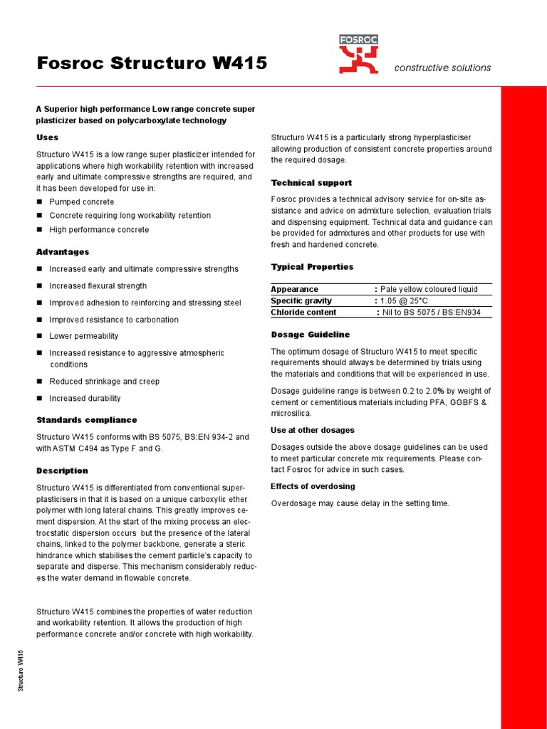 Fosroc Structuro W415: Constructive Solutions | PDF | Concrete ...