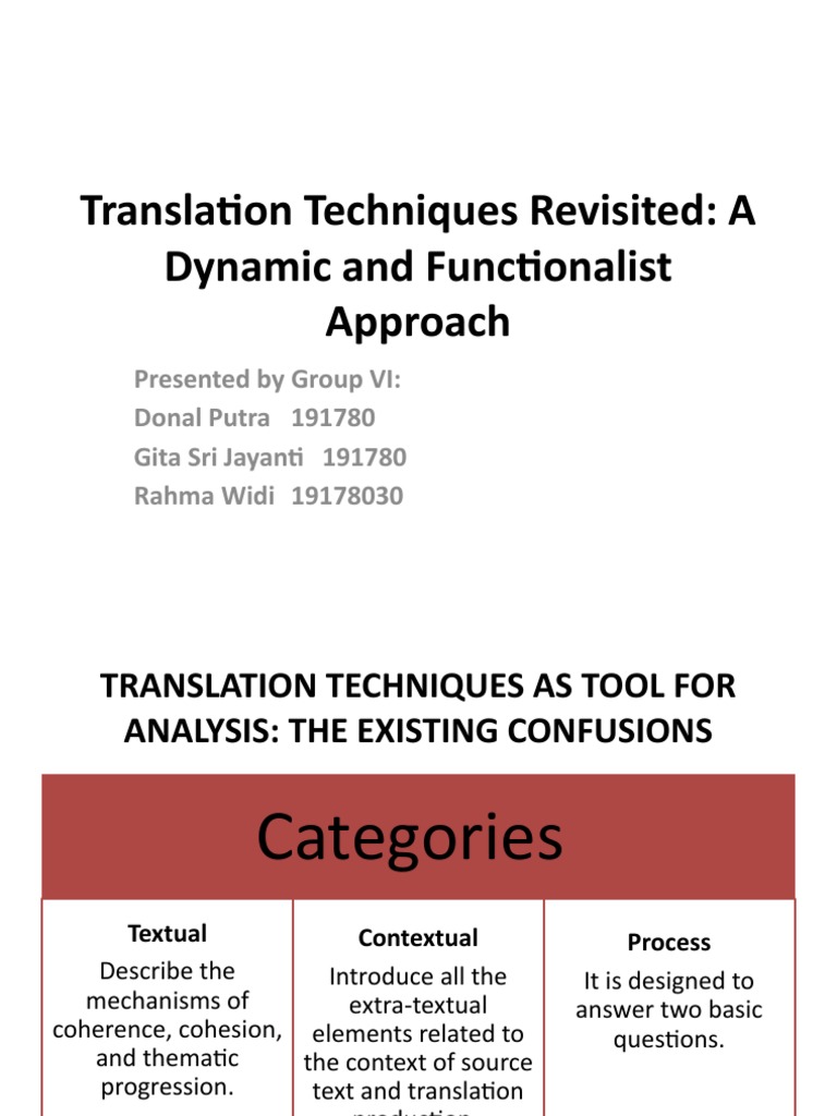 Translation Techniques Revisited: A Dynamic and Functionalist Approach ...