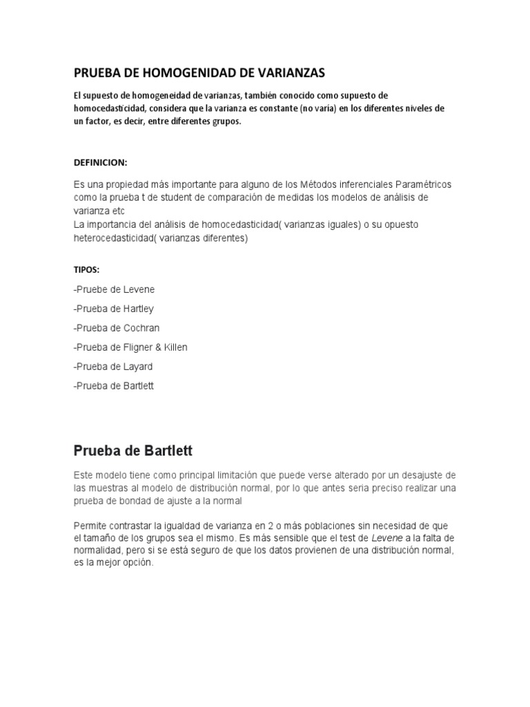 Homogeneidad de Varianza | PDF