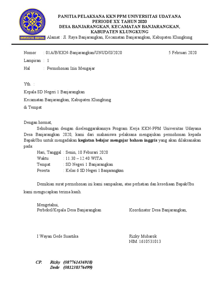 Permohonan Ijin Mengajar di Sekolah Dasar | PDF