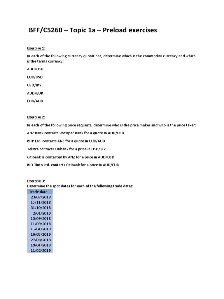 Topic 1a - Preload - Quotations Deal Blotter - Exercises | PDF