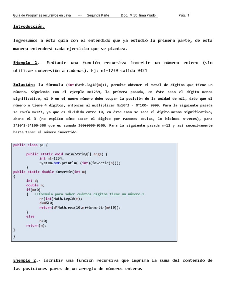 Análisis de ejemplos de funciones recursivas en Java | PDF | Estructura de datos de matriz ...
