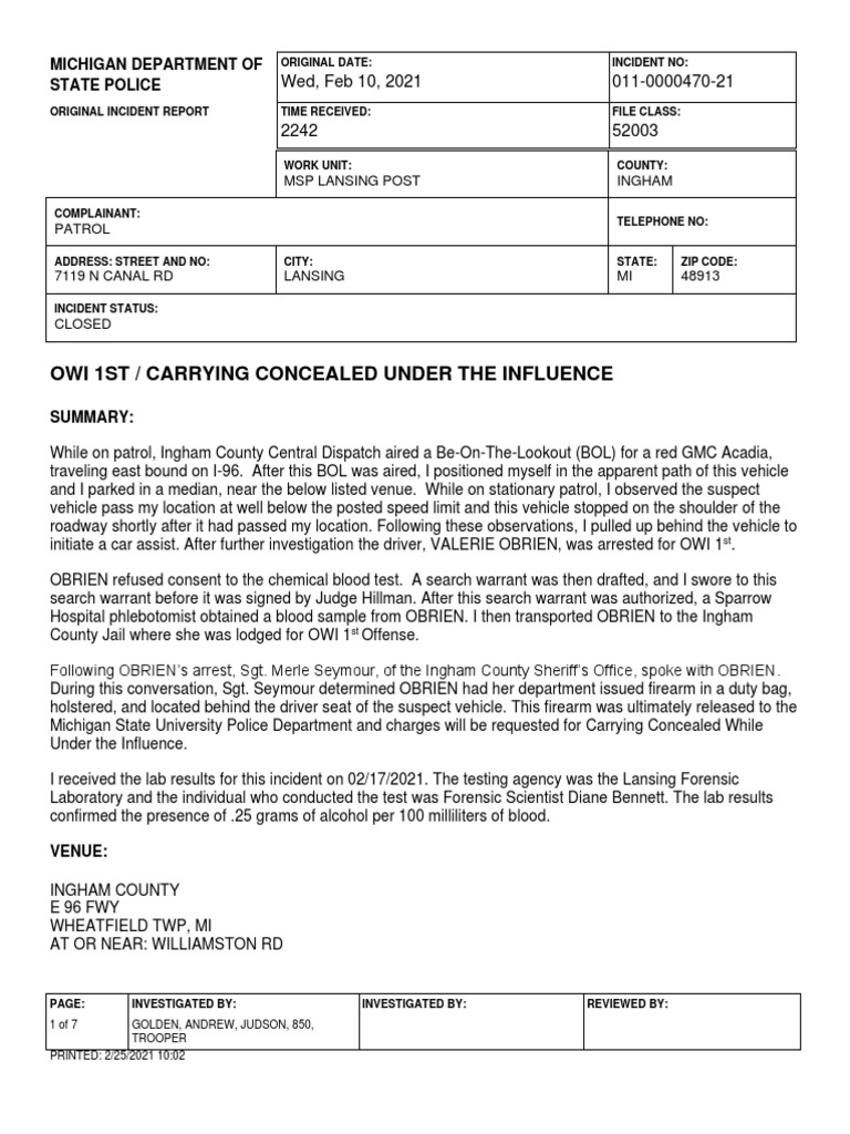 MSP Complaint - Michigan State University Police Captain Valerie O ...