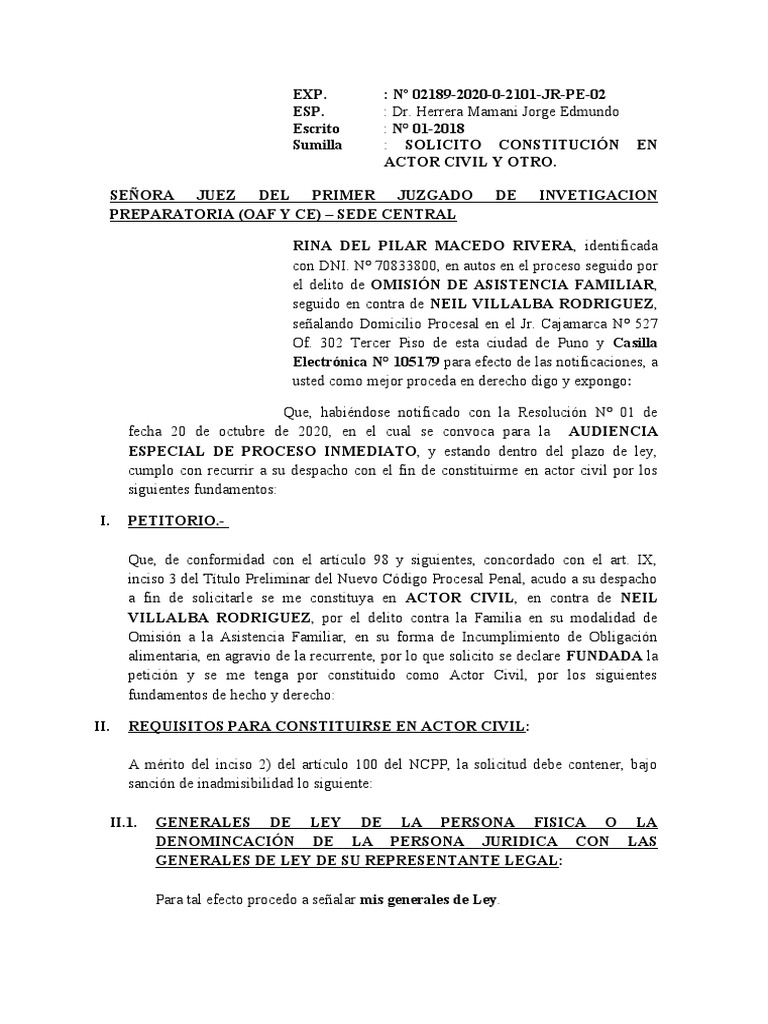 Demanda Actor Civil | PDF | Demanda judicial | Derecho penal