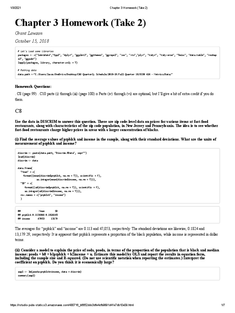 Chapter 3 Homework (Take 2) | PDF | Coefficient Of Determination | Errors And Residuals
