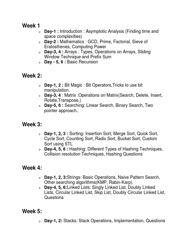 DSA Weekly Plan | PDF | Dynamic Programming | Discrete Mathematics