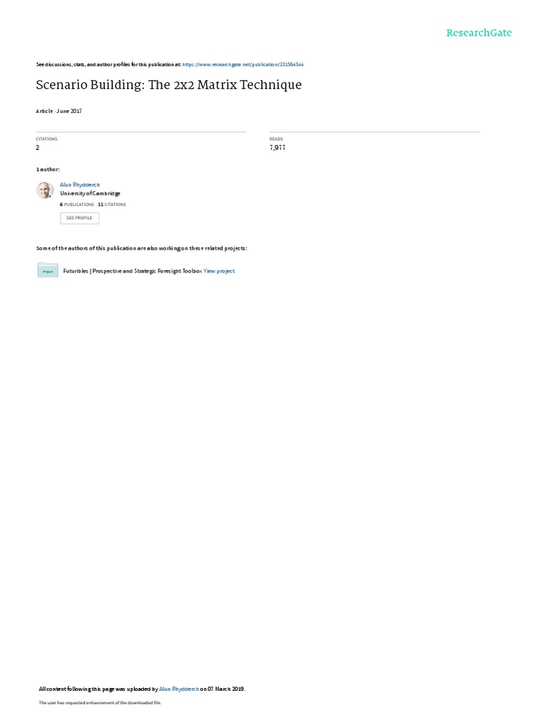 Futuribles Scenario Building The 2x2 Matrix Technique | PDF | Scenario ...