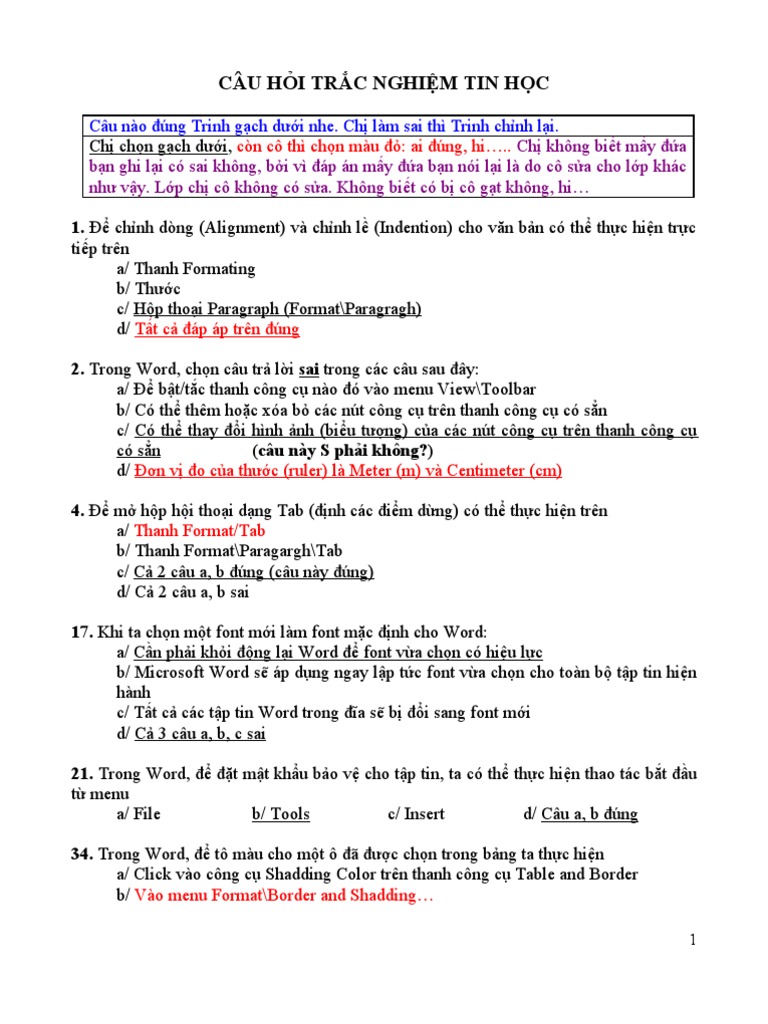 Cau Hoi Trac Nghiem Tin Hoc | PDF