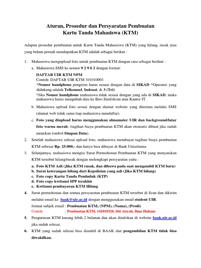 Aturan Dan Prosedur Pembuatan KTM | PDF