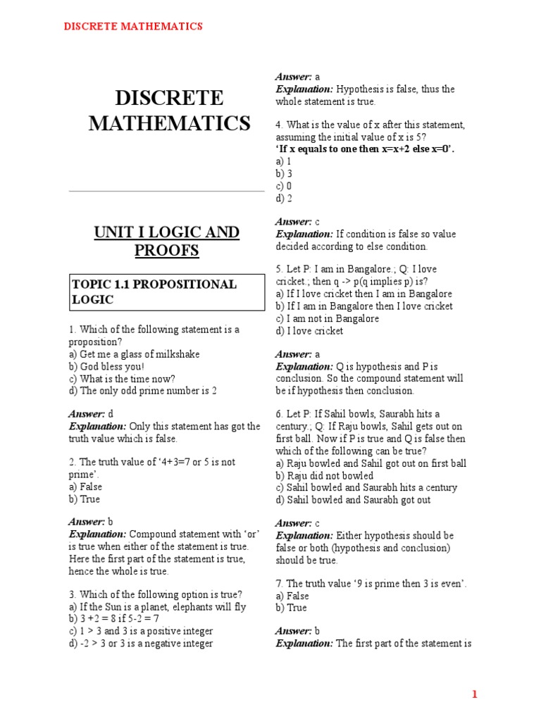 Discrete Mathematics MCQ | PDF | Mathematical Proof | Logical Consequence