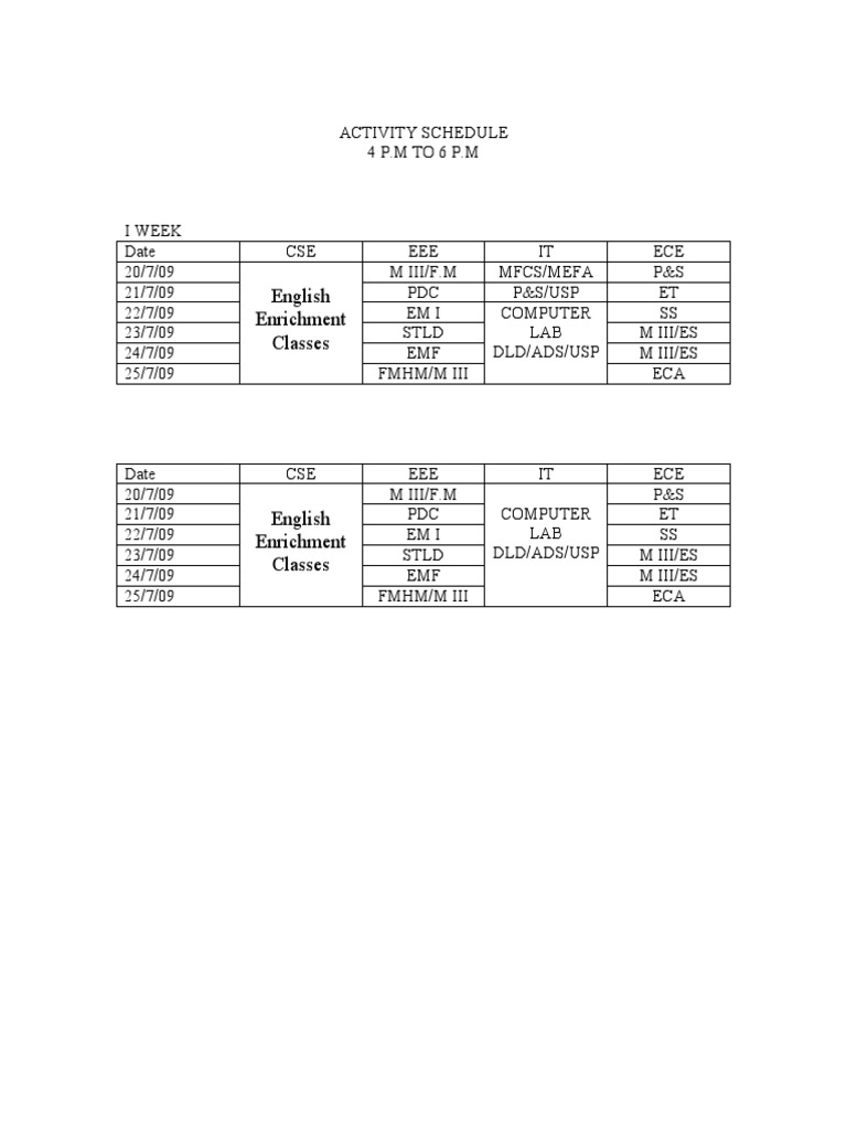 Activity Schedule | PDF | Technology & Engineering
