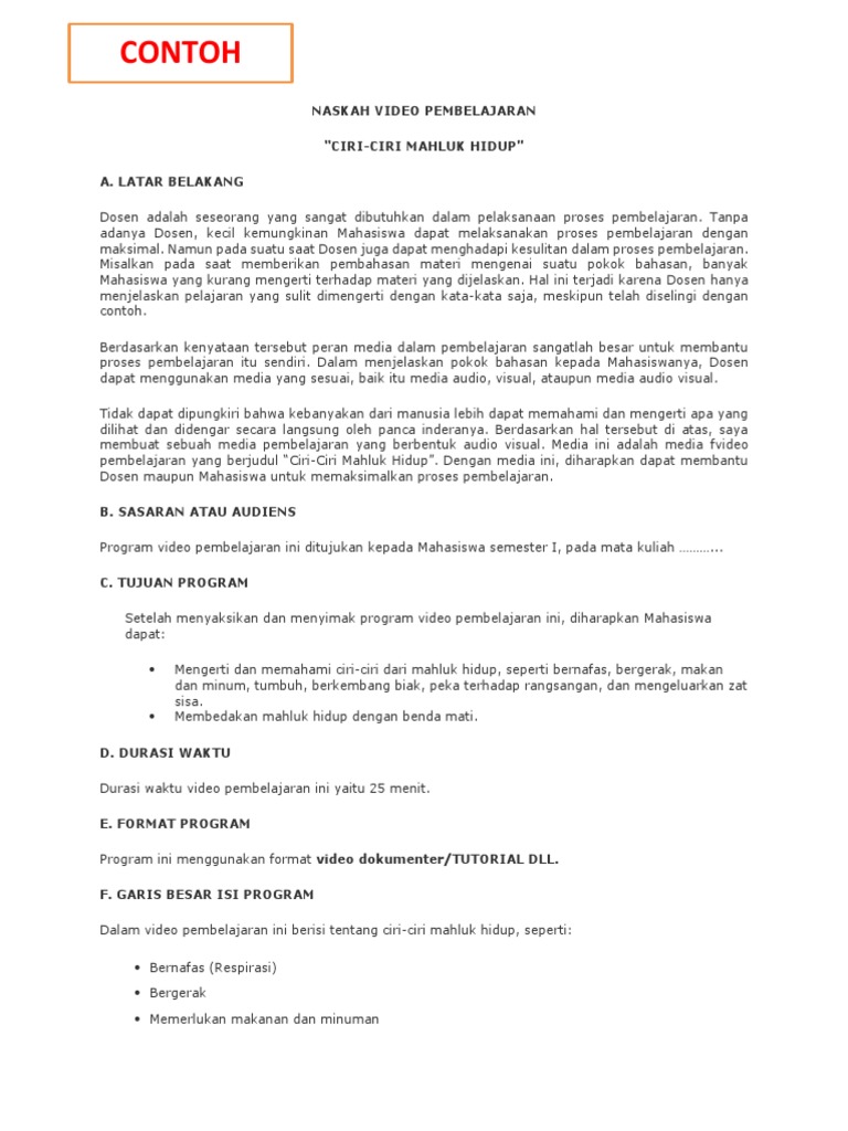 Naskah Video Pembelajaran-Contoh | PDF