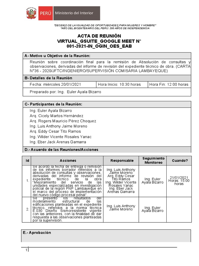 Acta 01 - Reunion Absolucion de Consultas Lambayeque | PDF | Gobierno