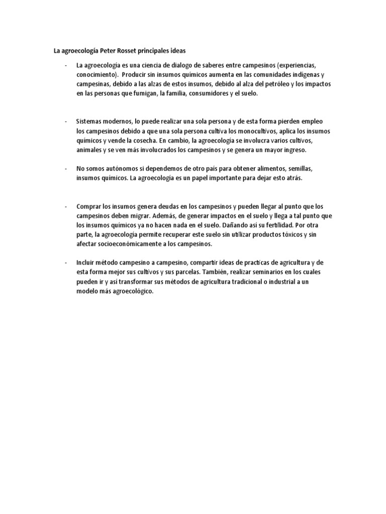 La Agroecología Peter Rosset Principales Ideas | PDF