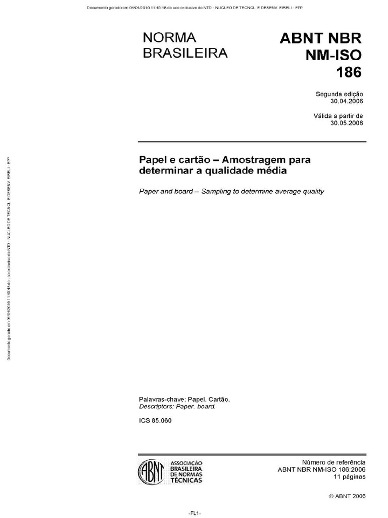 2-NBR NM ISO 186 - Papel e Cartão - Amostragem para Determinação Da ...