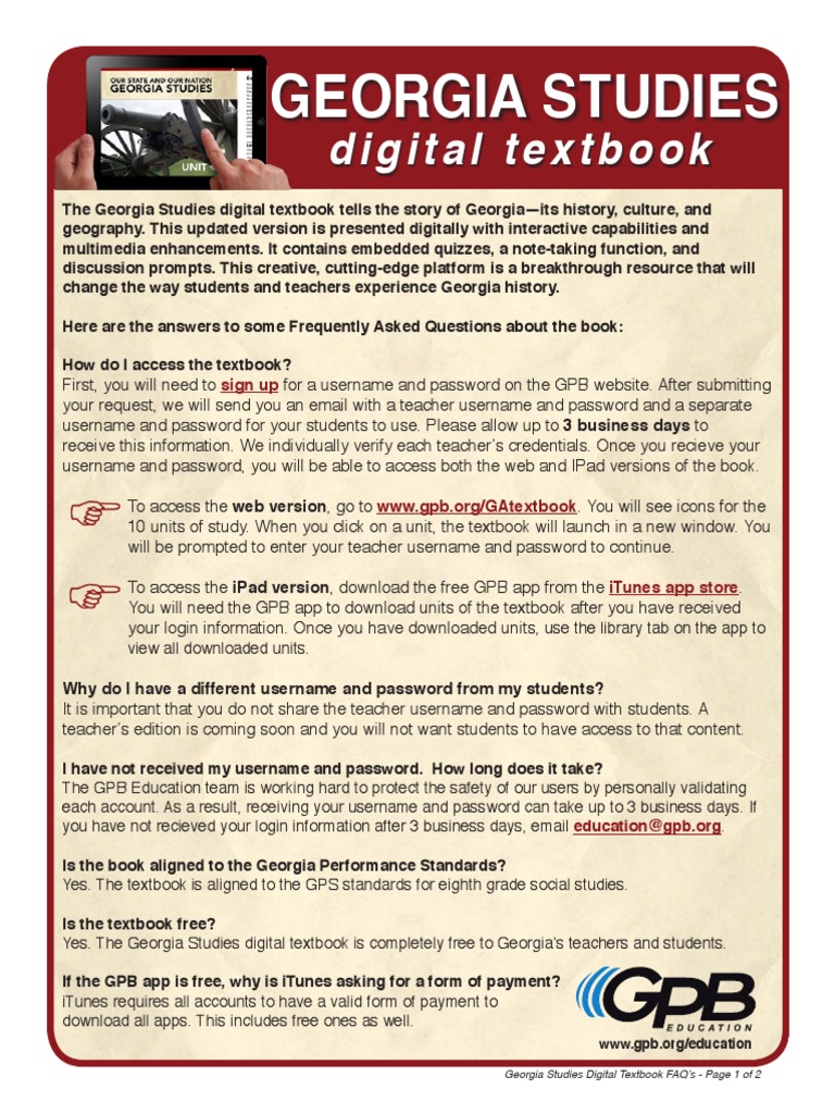 A Guide to Accessing and Using the Georgia Studies Digital Textbook ...