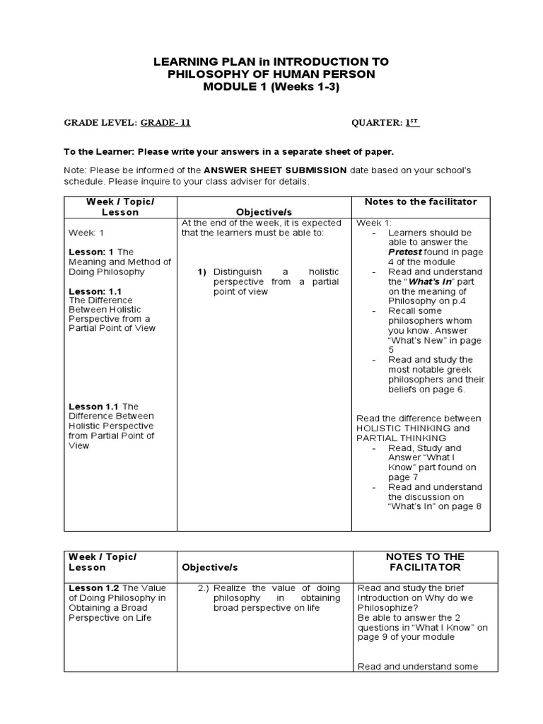 Grade 11 Philosophy Lesson Plan | PDF | Pedagogy | Learning