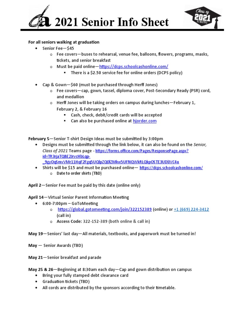 2021 Grad Info Sheet - Jan2020 | PDF