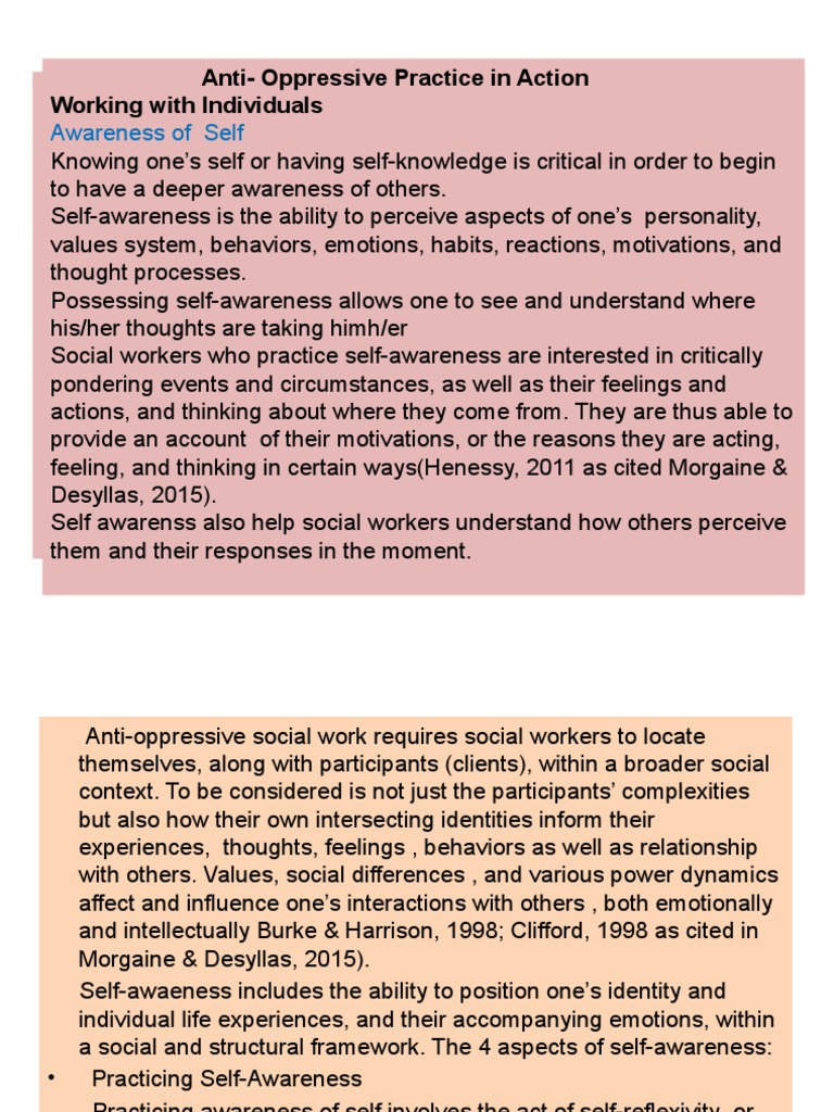 Anti-Oppressive Practice Inm Action | PDF | Self Awareness | Awareness